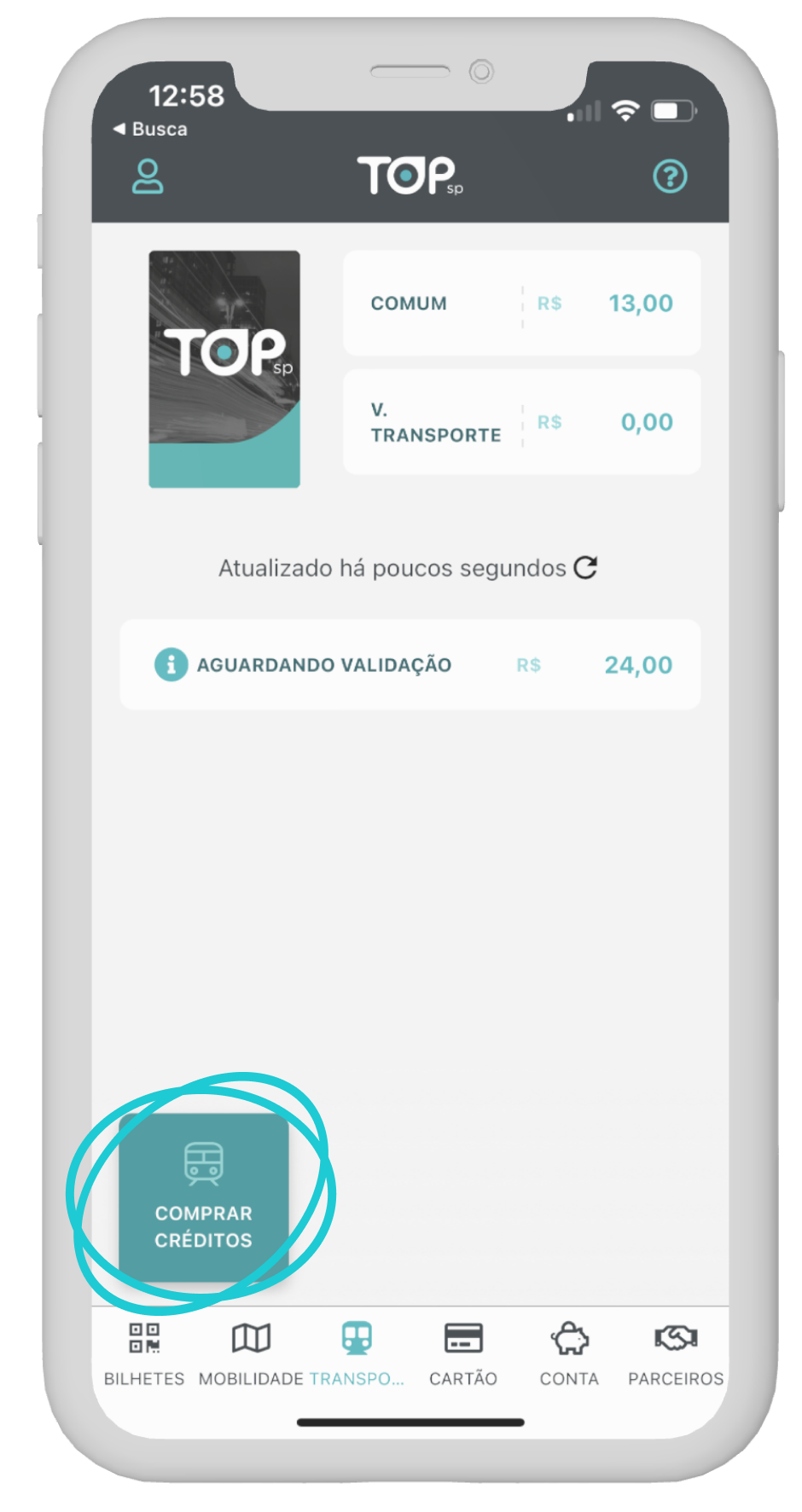 Como compro créditos/recarrego o meu Cartão TOP Transporte pelo App TOP ...